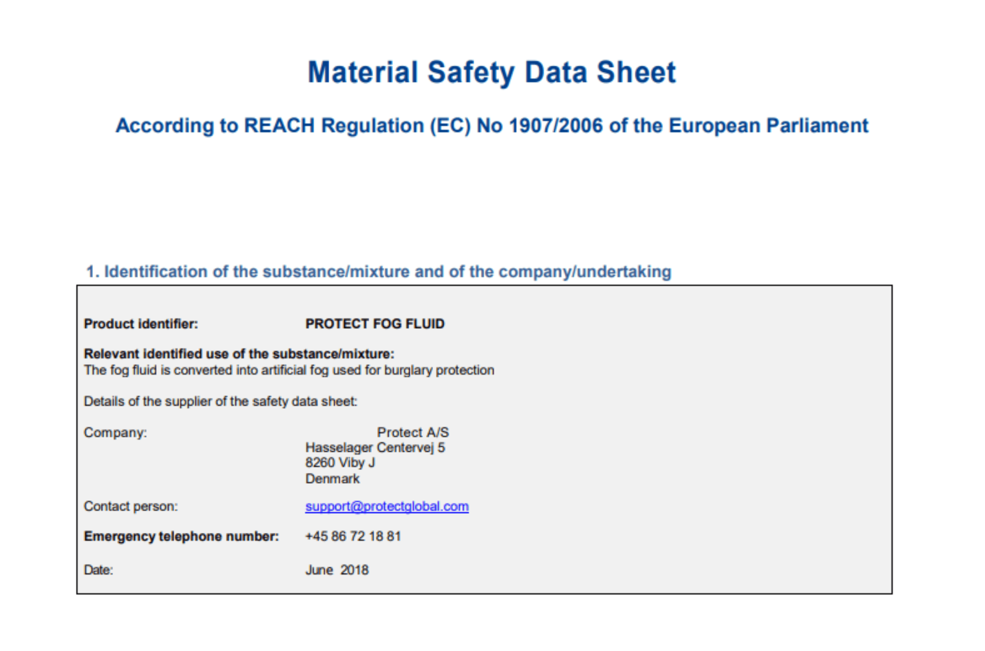 Safety Datasheet, Fog Fluid - PROTECT Download Center